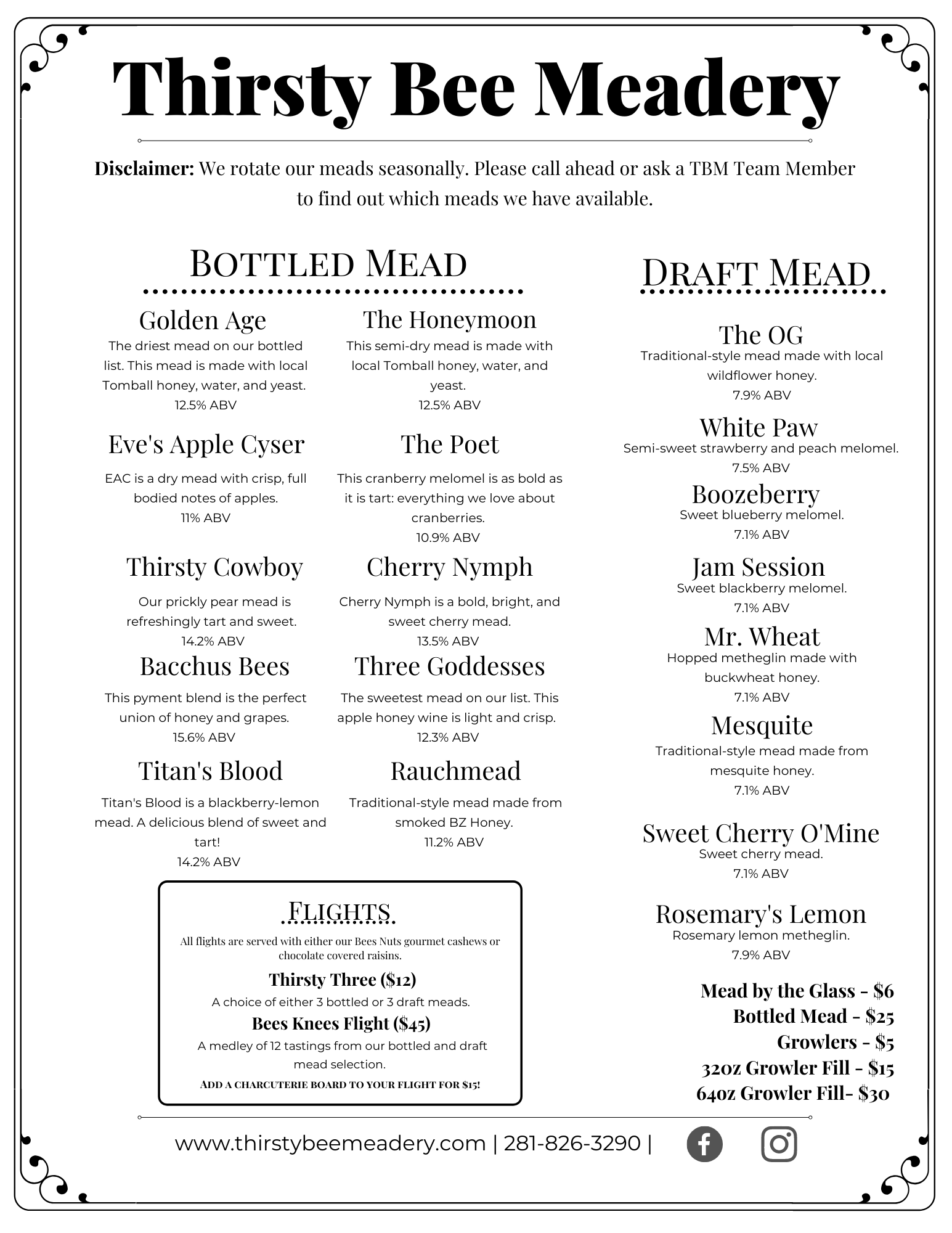 Our Menu - Thirsty Bee Meadery