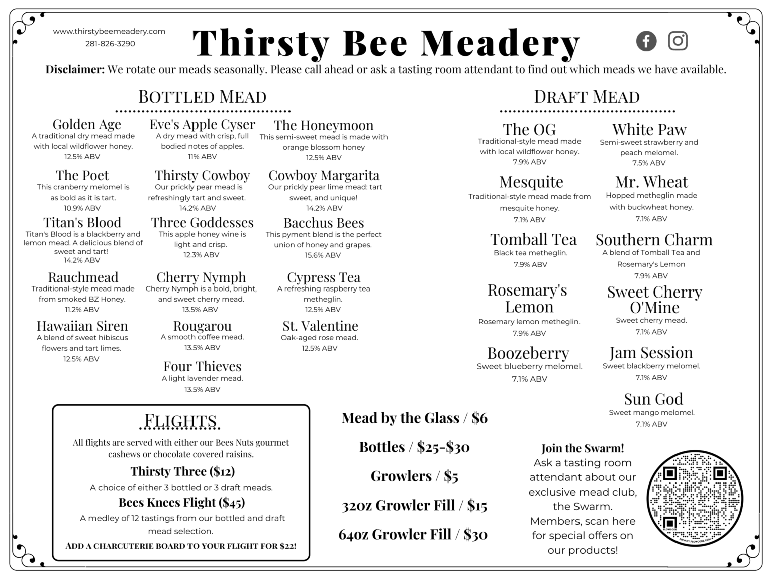 Our Menu - Thirsty Bee Meadery